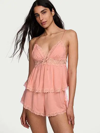 Victoria's Secret Modal Lace-trim Cami & Shorts Set - Pink