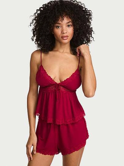 Victoria's Secret Modal Lace-trim Cami & Shorts Set - Red