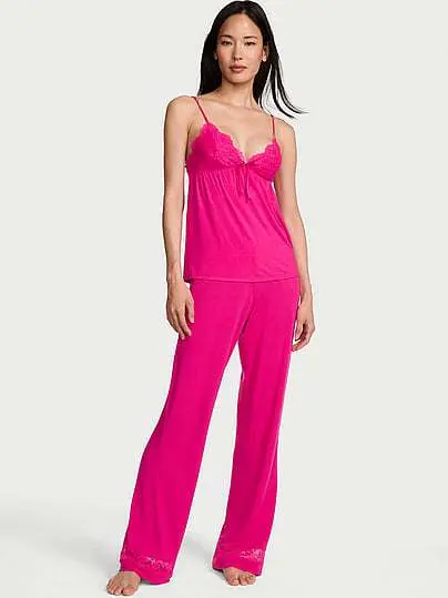 Victoria's Secret Modal Lace-trim Cami & Pants Set - Pink
