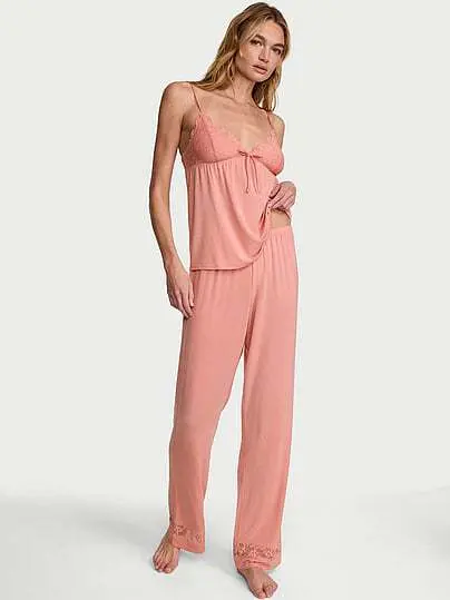 Victoria's Secret Modal Lace-trim Cami & Pants Set - Pink