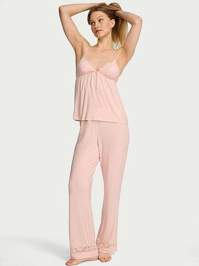 Victoria's Secret Modal Lace-trim Cami & Pants Set - Pink