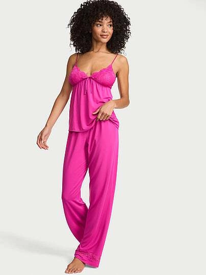 Victoria's Secret Modal Lace-trim Cami & Pants Set - Pink