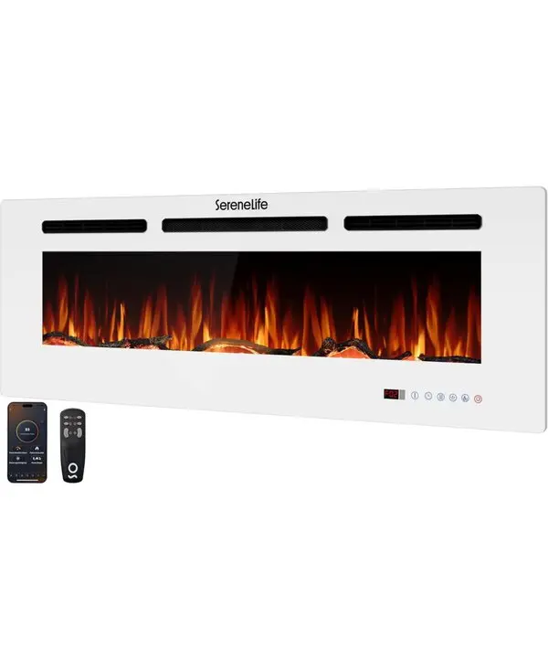 SERENELIFE 50" Electric Fireplace Heater With Led Flame - White