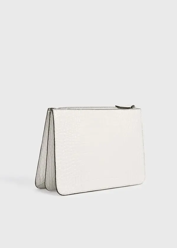 TOTEME Threefold Croco-embossed Leather Clutch - Off-white