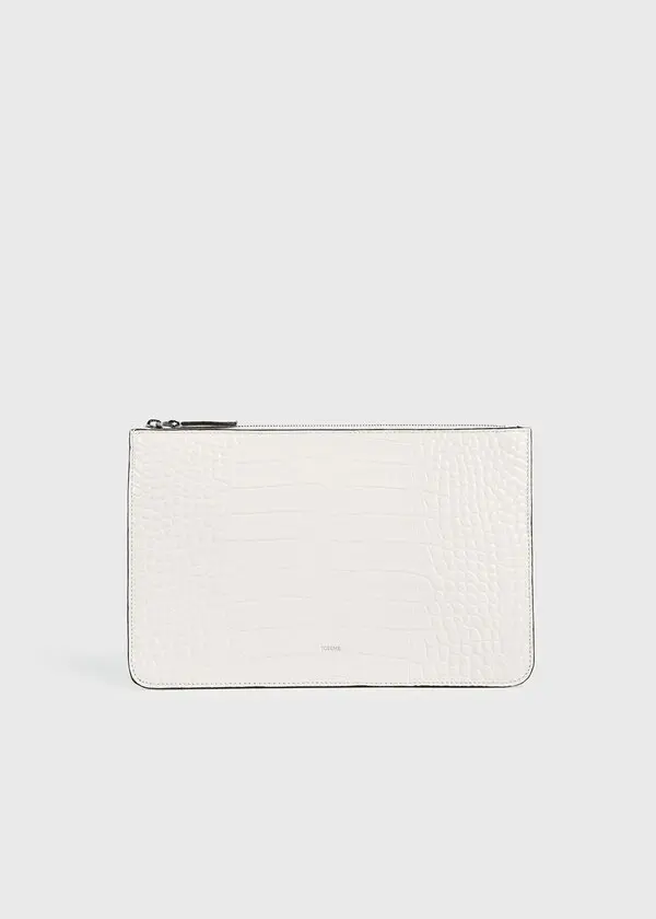 TOTEME Threefold Croco-embossed Leather Clutch - Off-white