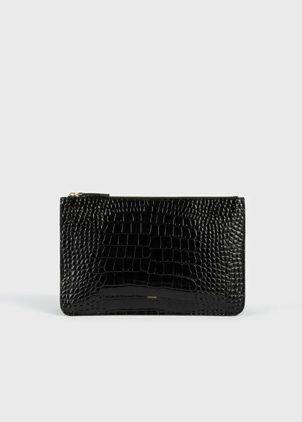 TOTEME Threefold Croco-embossed Clutch - Black