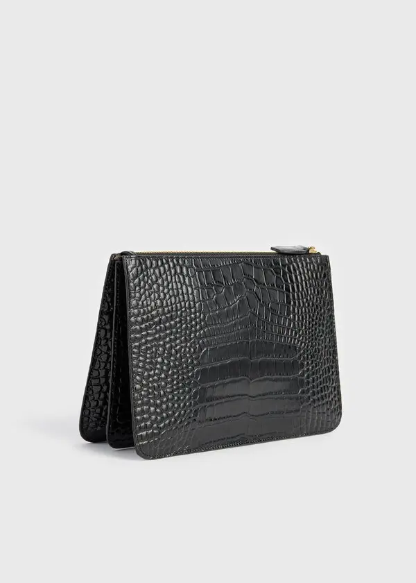 TOTEME Threefold Croco-embossed Clutch - Black
