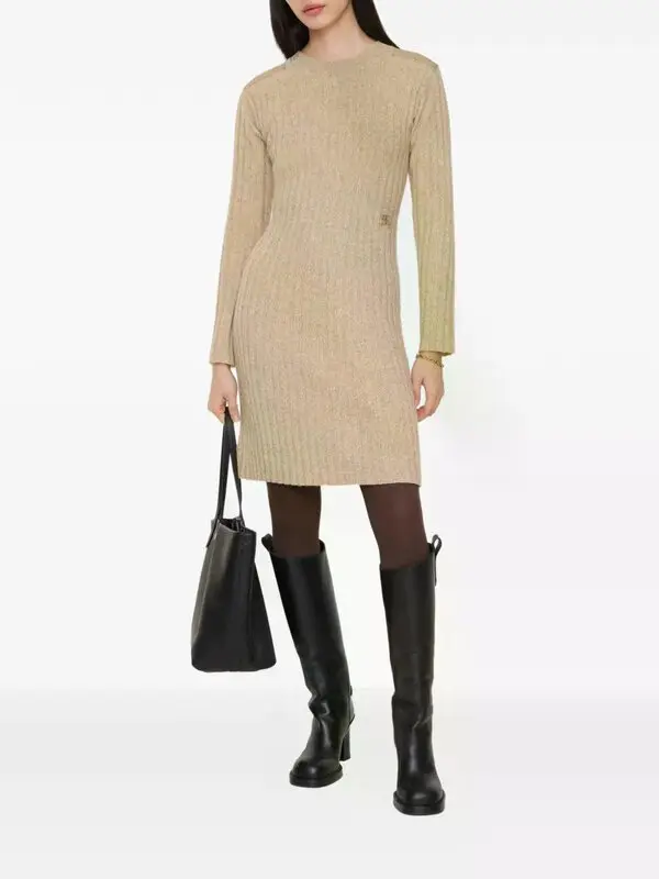 Burberry Rib-knit Wool Cashmere Dress With Equestrian Knight Design