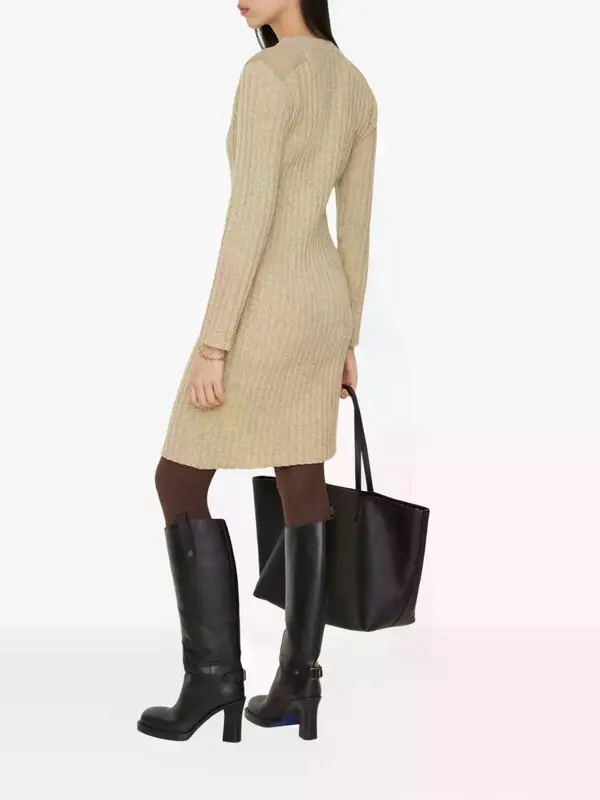 Burberry Rib-knit Wool Cashmere Dress With Equestrian Knight Design