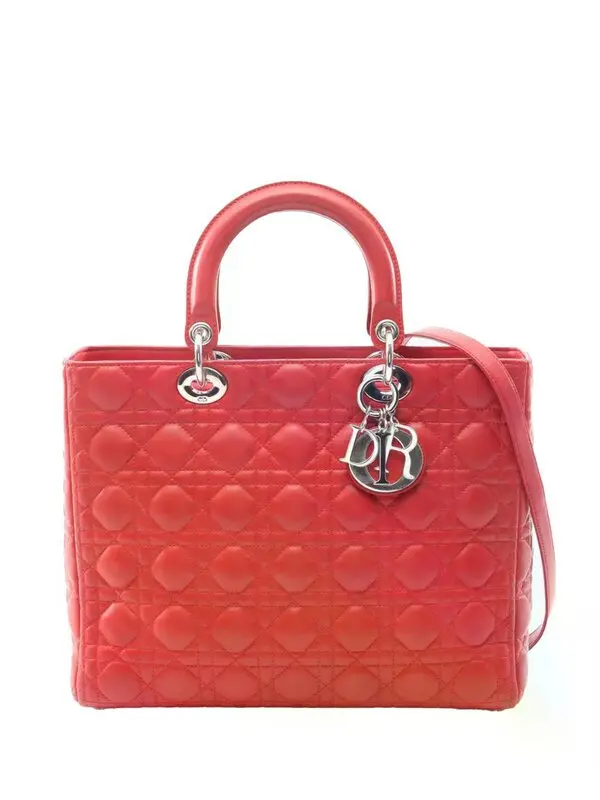 Dior 2011 Large Lambskin Cannage Lady Satchel - Red