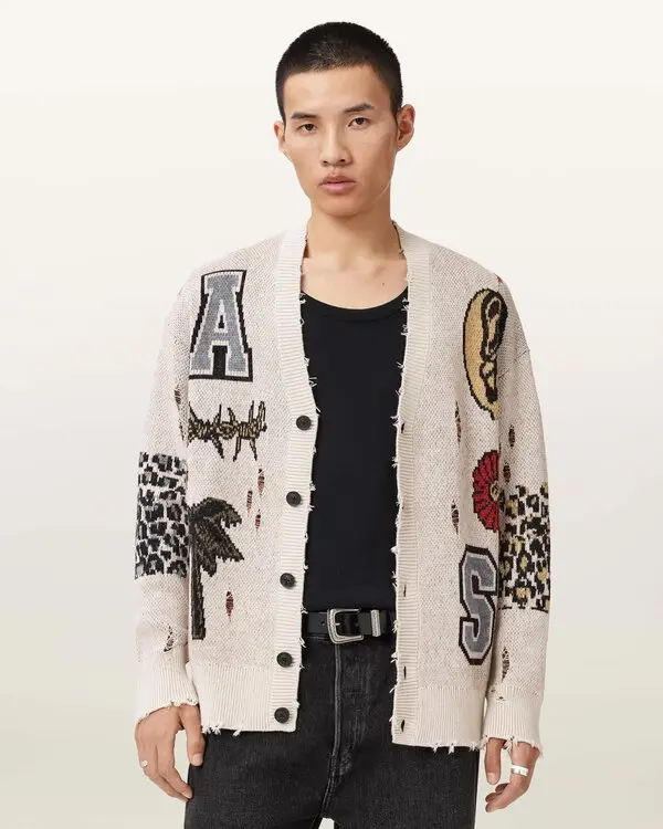 ALLSAINTS Foxx Jacquard Oversized Cardigan - White