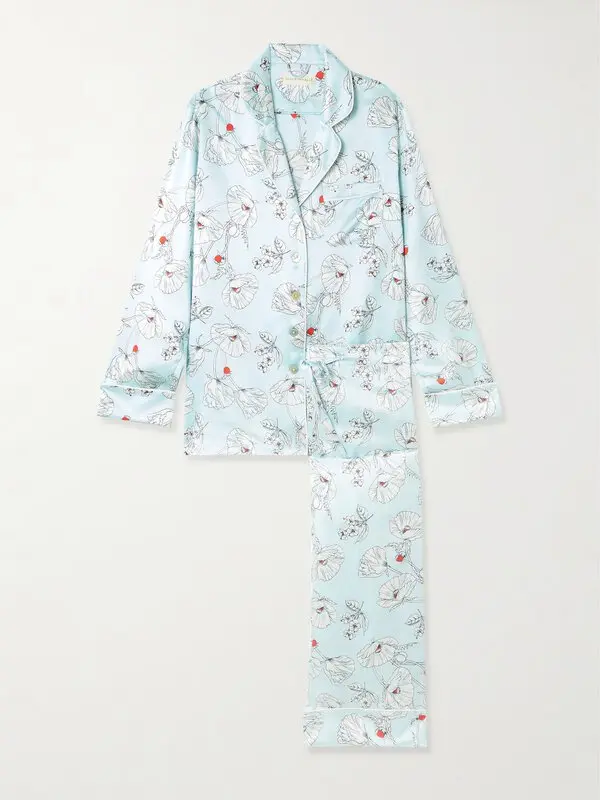 Olivia Von Halle Lila Printed Silk-satin Pajama Set - Blue