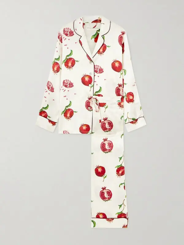 Olivia Von Halle Lila Printed Silk-satin Pajama Set - White