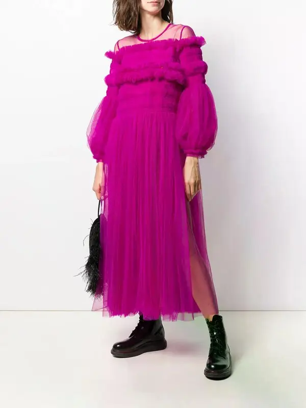 MOLLY GODDARD Tulle Ruffled Midi Dress