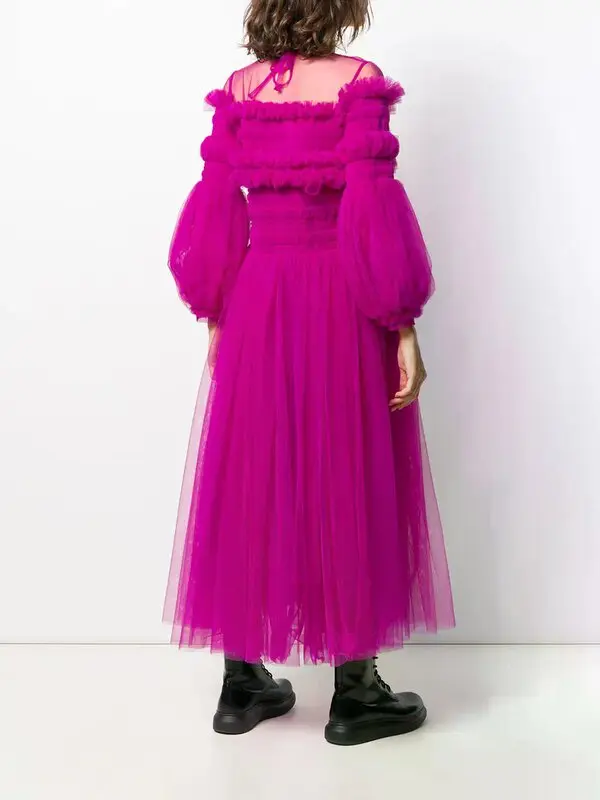 MOLLY GODDARD Tulle Ruffled Midi Dress