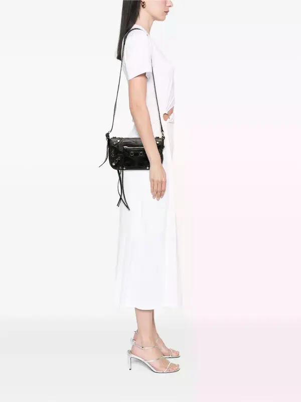 Balenciaga 2010-2025 Xs Lambskin Motocross Le Cagole Flap Crossbody Bag - Black