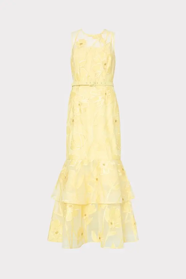 MILLY Anna Grand Fleur Maxi Dress - Lemon
