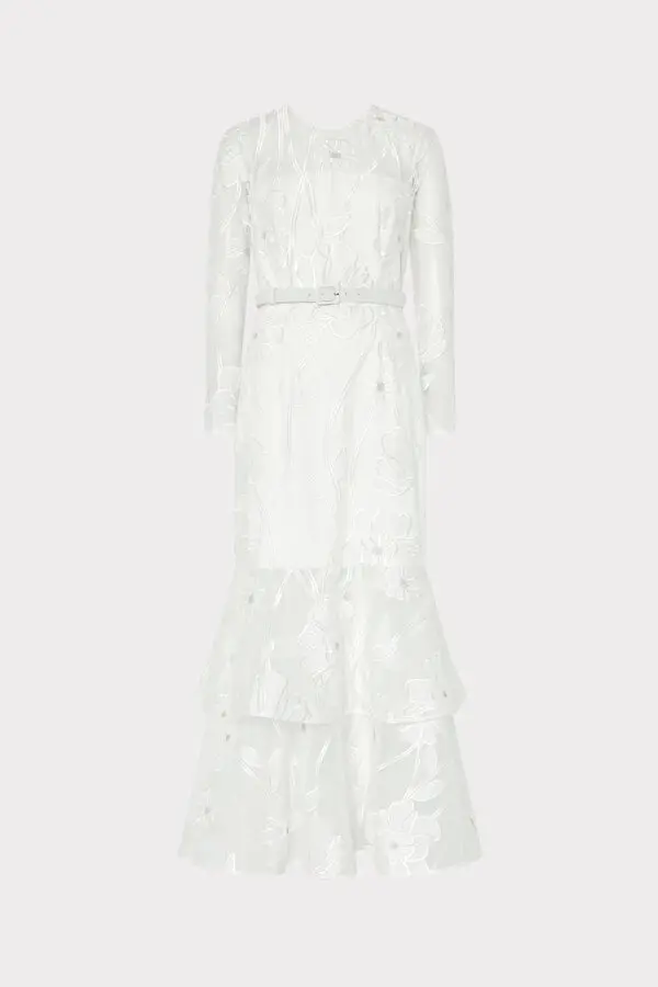 MILLY Anna Grand Fleur Long Sleeve Maxi Dress - White