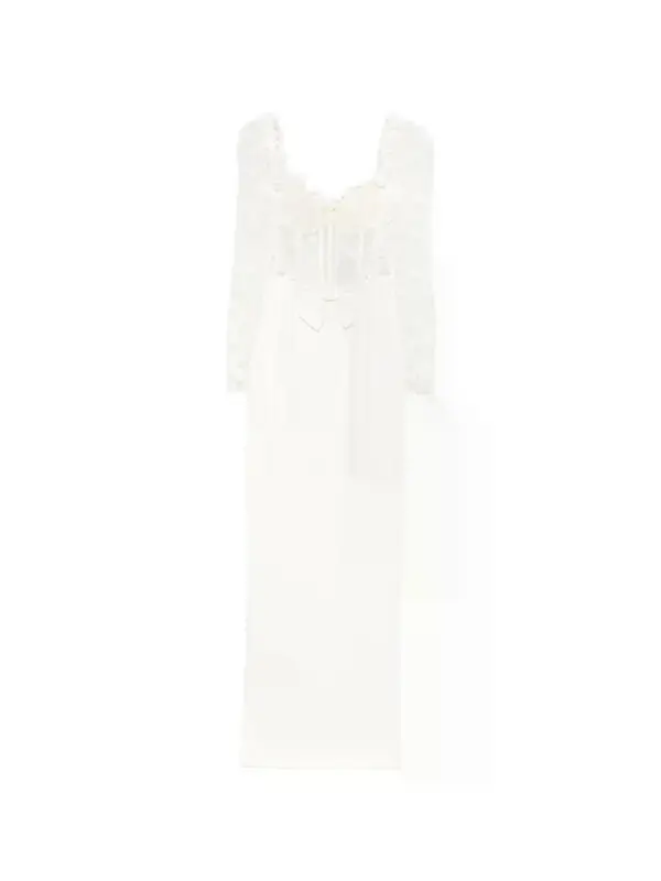 Alessandra Rich Lace Bow Maxi Dress - Neutrals