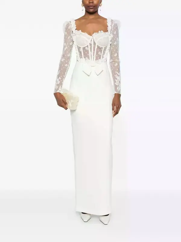Alessandra Rich Lace Bow Maxi Dress - Neutrals