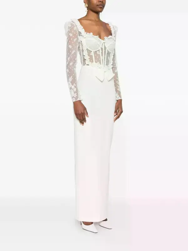 Alessandra Rich Lace Bow Maxi Dress - Neutrals