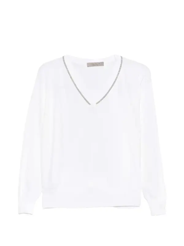 D.exterior Embellished V-neck Sweater - White