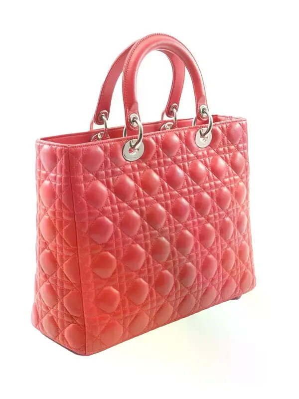 Dior 2011 Large Lambskin Cannage Lady Satchel - Red