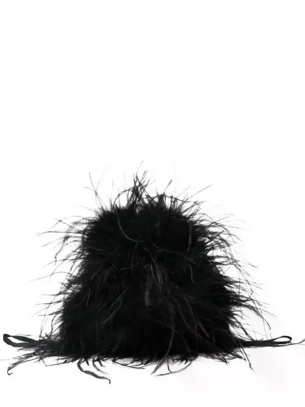 YVES SALOMON Feather Clutch Bag - Black