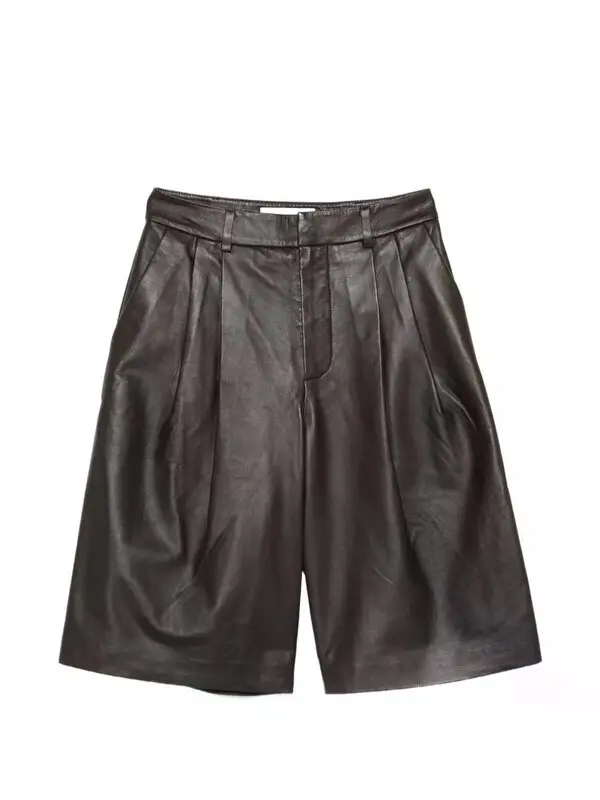 YVES SALOMON Pleated Leather Shorts - Brown