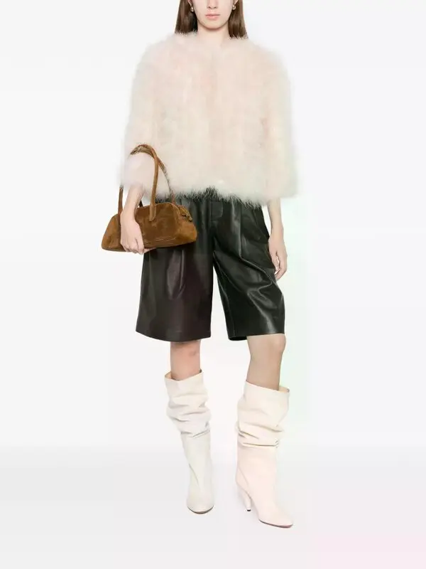 YVES SALOMON Leather Pleated Shorts