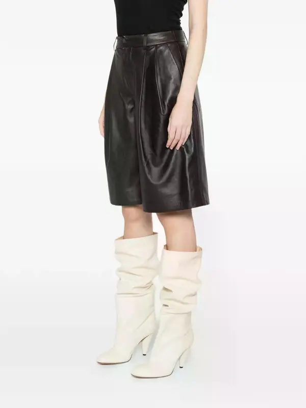 YVES SALOMON Leather Pleated Shorts