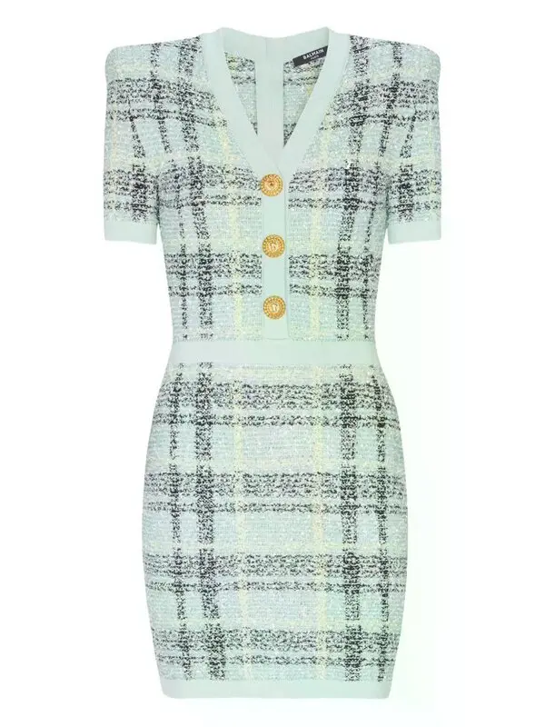 Balmain Glittered Tweed Minidress - Green