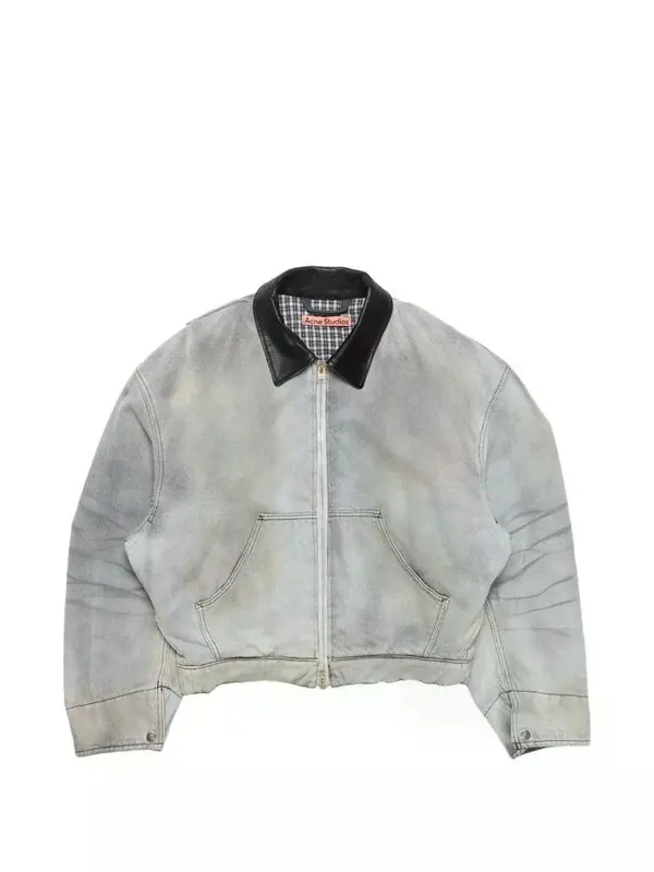 Acne Studios Zip Denim Jacket With Leather Collar - Grey