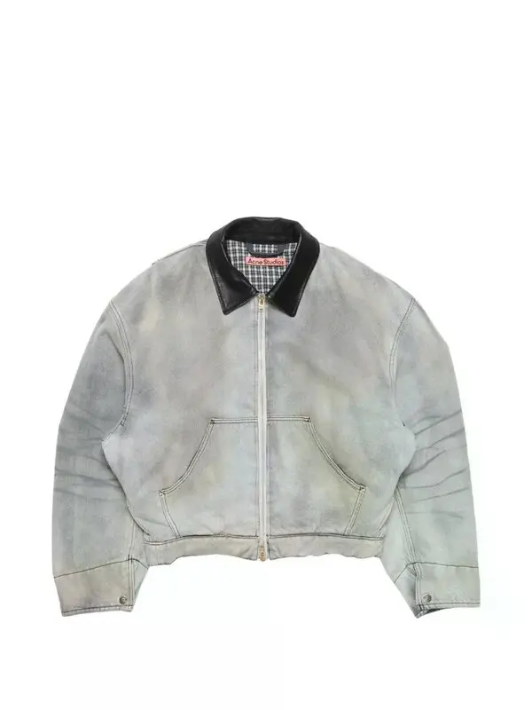 Acne Studios Faded Denim Bomber Jacket With Leather Collar - Grey