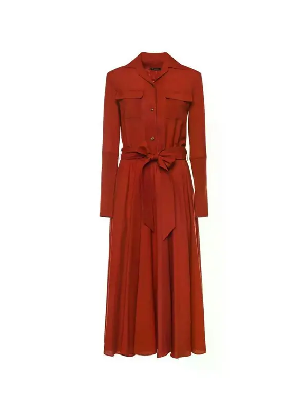 Loro Piana Verlaine Wool Buttoned Belted Dress - Orange
