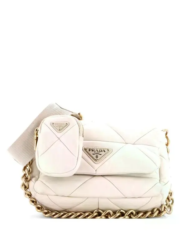 Prada System Flap Quilted Nappa Leather Small Shoulder Bag - White