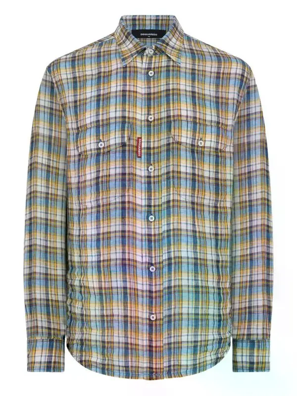 Dsquared2 Plaid Pocket Linen Shirt - Blue