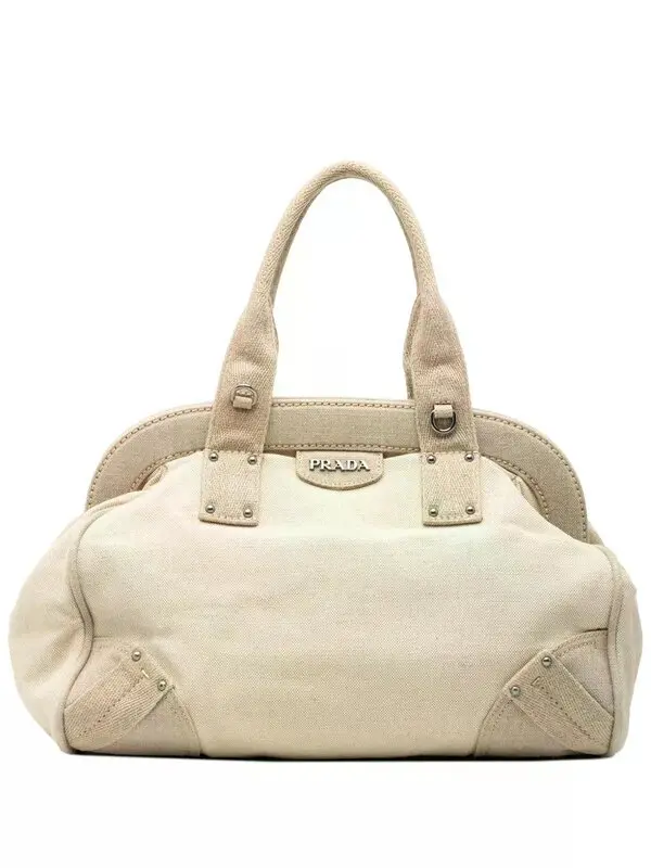 Prada 2010-2026 Canvas Canapa Mistolino Frame Satchel - White