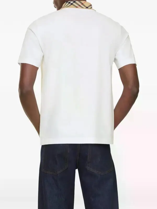 Burberry Check Collar Cotton Polo Shirt - White
