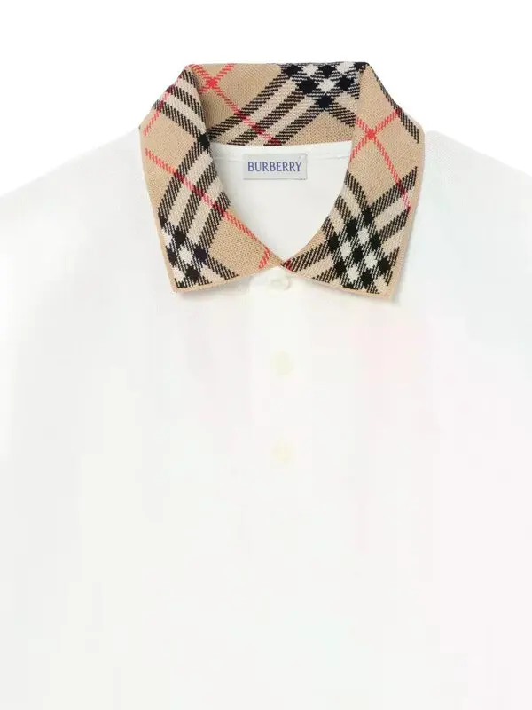 Burberry Check Collar Cotton Polo Shirt - White