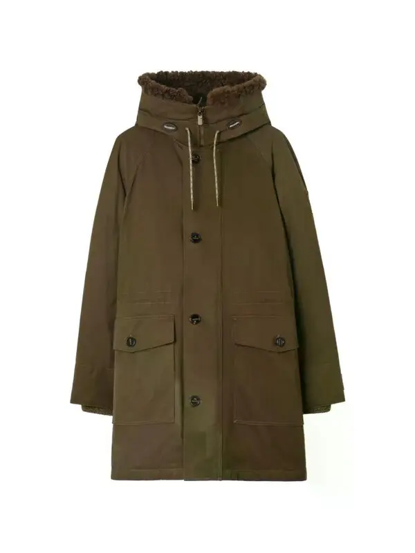 Burberry Shearling Trim Gabardine Parka - Green