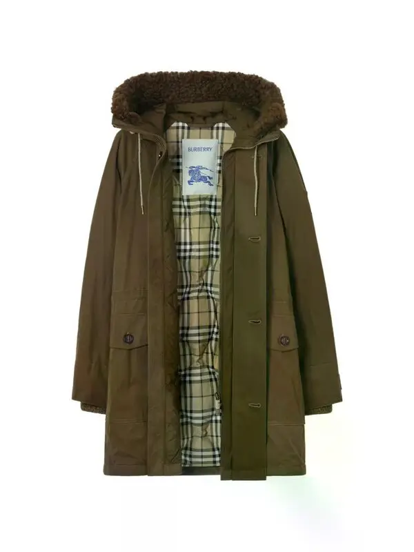 Burberry Gabardine Parka With Shearling Trim - Green
