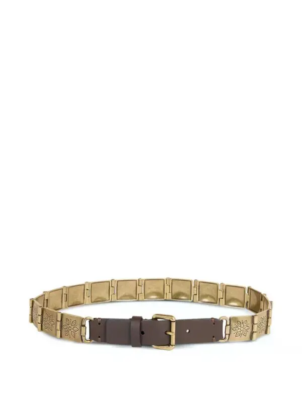 Etro Engraved-metal Leather Belt - Gold