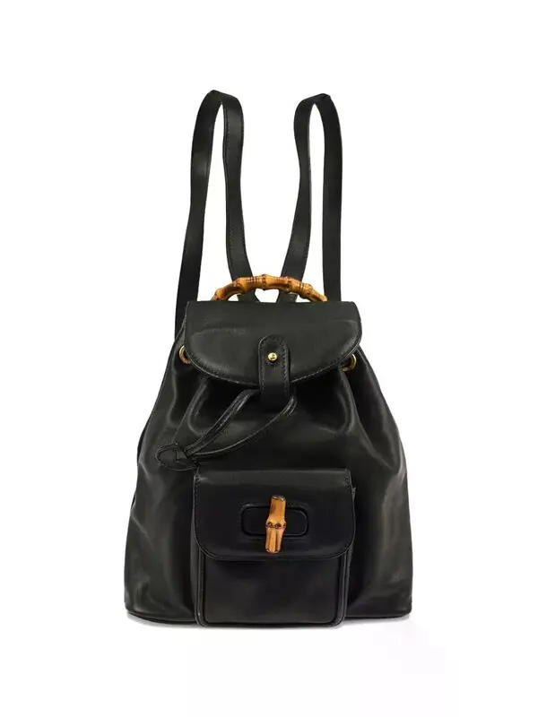 Gucci 1990s Bamboo Leather Backpack - Black