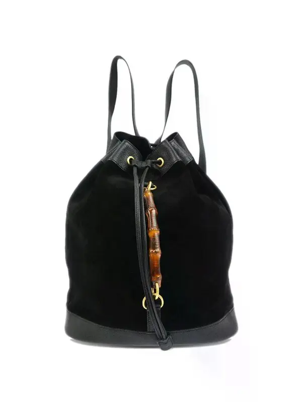 Gucci 1990s Bamboo Suede Backpack - Black