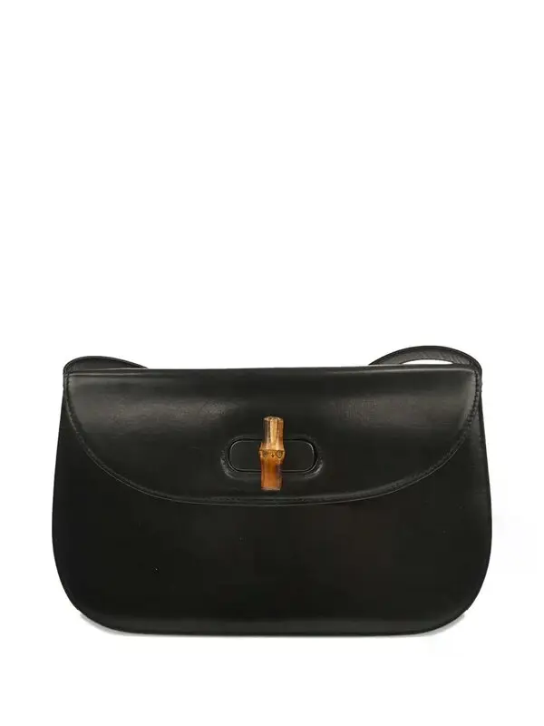Gucci 1990s Bamboo Leather Shoulder Bag - Black