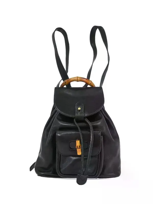Gucci 1990s Bamboo Leather Backpack - Black