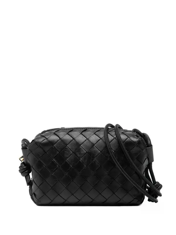 Bottega Veneta 2012-2026 Mini Lambskin Intrecciato Loop Camera Bag Crossbody Bag - Black