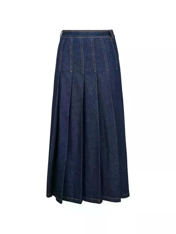 Max Mara Pleated Denim Midi Skirt