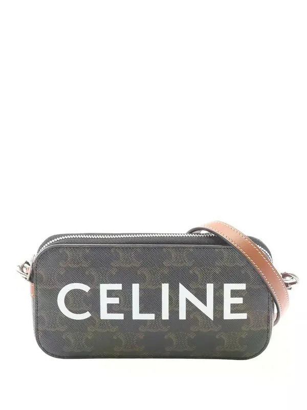 Celine 2018-2026 Triomphe Coated Canvas Logo Horizontal Pouch Crossbody Bag - Brown